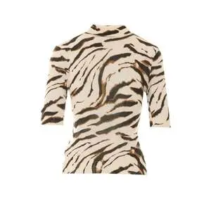 GANNI Zebra Print Short Sleeve Polo Shirt - Cream