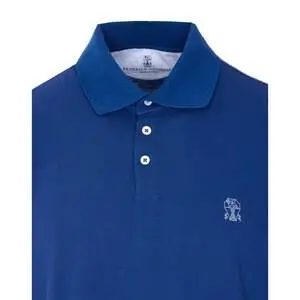 Brunello Cucinelli Cotton Piquet Polo With Logo - Blue
