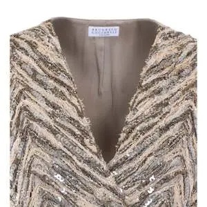 Brunello Cucinelli Sleeveless V-neck Gilet With Chevron Print And Appliqu - Cream