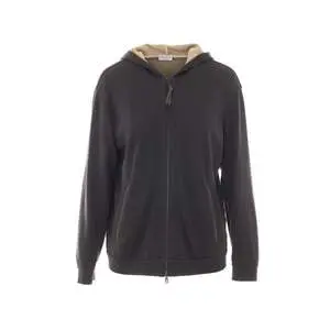 Brunello Cucinelli BRUNELLO CUCINELLI Cotton And Silk Interlock Hooded Top With Zipper Pull Gray