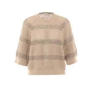 Brunello Cucinelli Striped Glittered Knit T-shirt