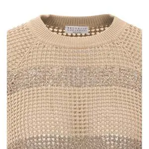 Brunello Cucinelli Striped Glittered Knit T-shirt