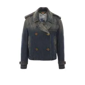 Burberry Cropped Denim Trench Jacket - Blue