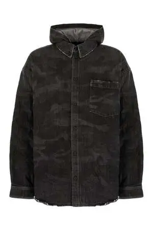 Balenciaga Camouflage Print Hooded Denim Jacket - Multicolor