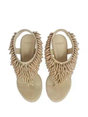 Balmain Beaded Suede Wedge Sandals
