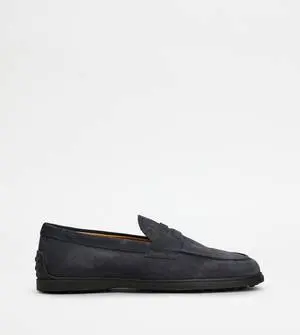 TOD'S Suede Loafers With Penny Bar - Blue