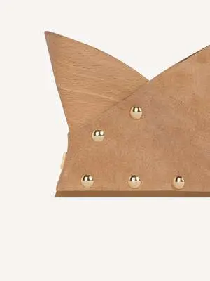 Balmain Wedge Clogs In Suede And Wood With Gold Studs - Beige