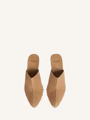 Balmain Wedge Clogs In Suede And Wood With Gold Studs - Beige