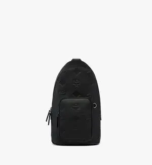 Mcm Aren Sling Bag In Embossed Monogram Leather - Black