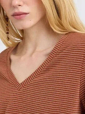 Momoni Striped V-neck T-shirt In Cotton Blend