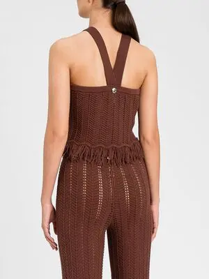 TWINSET Knitted Cotton Halter Top With Fringe Detail