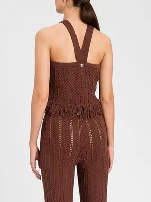 TWINSET Knitted Cotton Halter Top With Fringe Detail