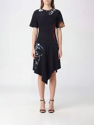 MARINE SERRE Asymmetrical Graphic Print Cotton Midi Dress