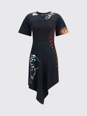 MARINE SERRE Asymmetrical Graphic Print Cotton Midi Dress