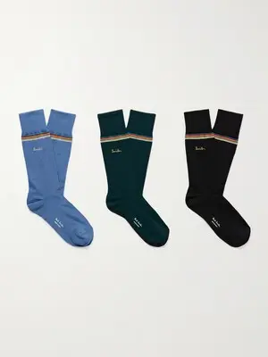 Paul Smith Three-pack Striped Cotton-blend Socks - Multi