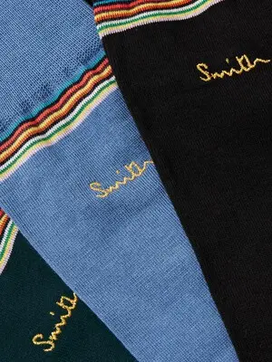 Paul Smith Three-pack Striped Cotton-blend Socks