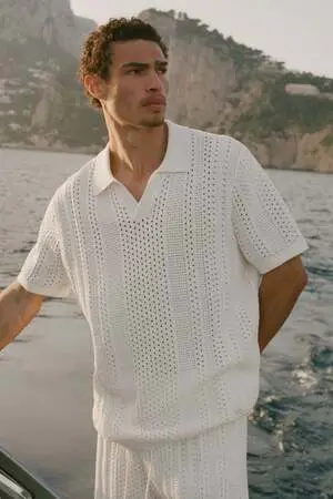 Alo Yoga Coastline Knit Short Sleeve Polo Top - Ivory