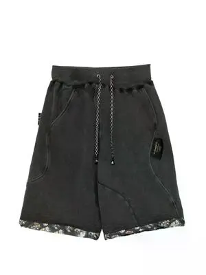 Undercover Drawstring Sweat Shorts With Floral Trim - Grey