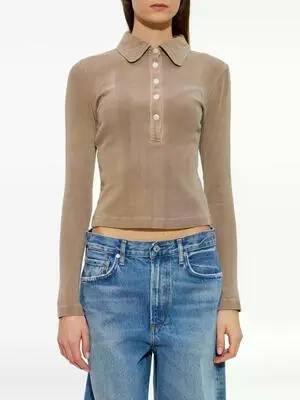 Citizens Of Humanity Brea Ribbed Long-sleeve Polo Top - Neutrals