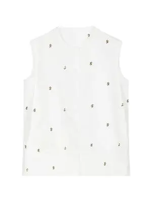 LESS Floral Embroidered Vest - White