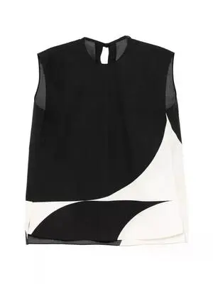 LESS Colour-block Sleeveless Blouse - Black