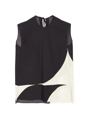 LESS Colour-block Sleeveless Blouse - Black
