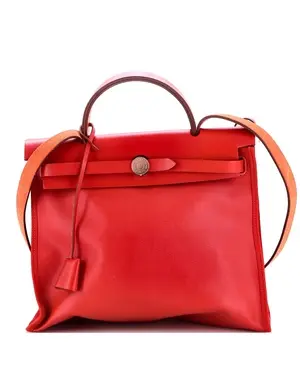 Hermès 31 Herbag Zip Berline Vache Canvas And Leather - Red