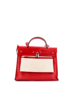 Hermès 31 Herbag Zip Berline Vache Canvas And Leather - Red