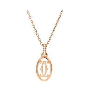 CARTIER Logo Double C Pendant Necklace 18k Rose Gold With Diamonds, 16.25 - Pink