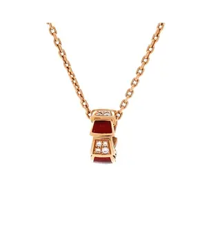 BVLGARI Serpenti Viper Pendant Necklace 18k Rose Gold With Carnelian And Diamonds, 17.25 - Pink