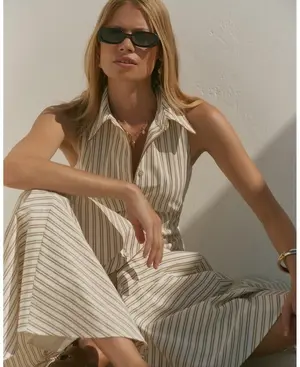 Mint Velvet Striped Button Midi Shirt Dress