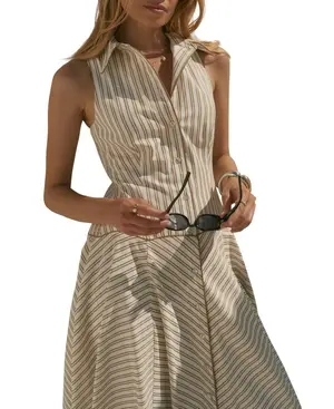Mint Velvet Striped Button Midi Shirt Dress
