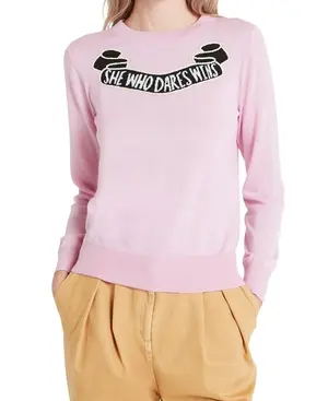 TEMPERLEY LONDON She Who Dares Wins" Intarsia Ribbon Banner Merino Wool Sweater