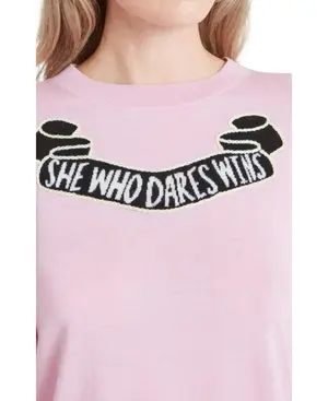 TEMPERLEY LONDON She Who Dares Wins" Intarsia Ribbon Banner Merino Wool Sweater