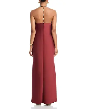 Aqua Satin Beaded Strap Maxi Dress