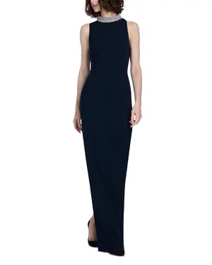 EMILY SHALANT Braided Crystal Mock Neck Gown