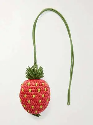 Loewe Paula's Ibiza Strawberry Leather-trimmed Raffia Pouch - Red