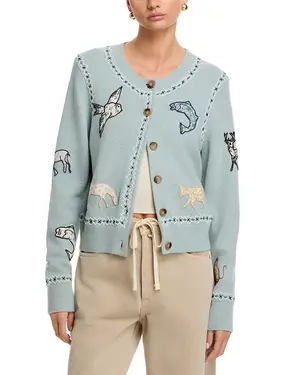 Sea Winslow Long Sleeve Cardigan With Embroidered Wildlife Motifs