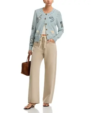 Sea Winslow Long Sleeve Cardigan With Embroidered Wildlife Motifs