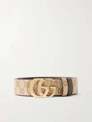 Gucci Gg Marmont Monogrammed Coated Canvas And Leather Belt - Beige