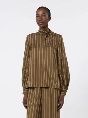 Max Mara Striped Silk Blouse With Neck Tie
