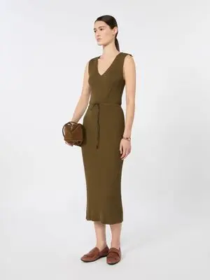 Max Mara Rib-knit V-neck Sleeveless Midi Dress