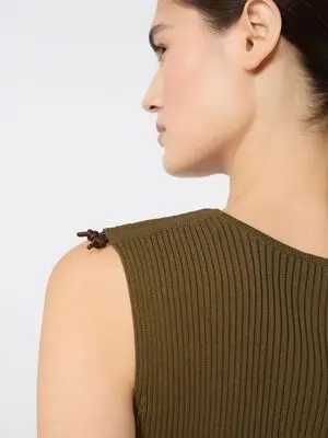 Max Mara Rib-knit V-neck Sleeveless Midi Dress
