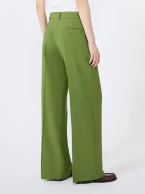 Max Mara Stretch Wool Palazzo Trousers - Green
