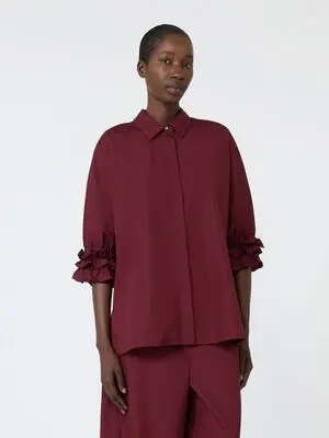 Max Mara Cotton Poplin Shirt With Ruffled 3/4 Sleeves