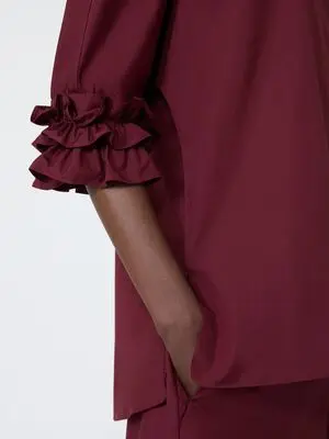 Max Mara Cotton Poplin Shirt With Ruffled 3/4 Sleeves
