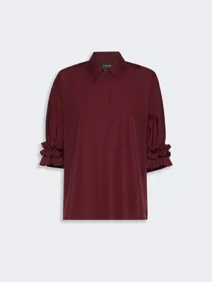 Max Mara Cotton Poplin Shirt With Ruffled 3/4 Sleeves