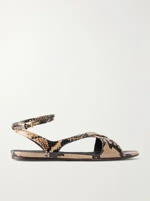KHAITE KHAITE Liria Snake-Effect Leather Flat Sandals
