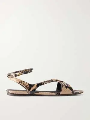 KHAITE KHAITE Liria Snake-Effect Leather Flat Sandals