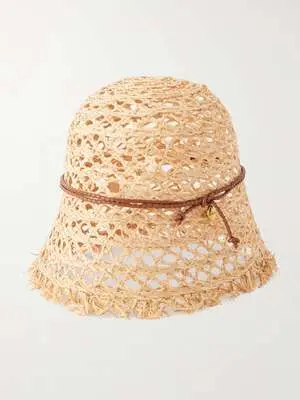 Ruslan Baginskiy Leather-trimmed Straw Bucket Hat - Beige